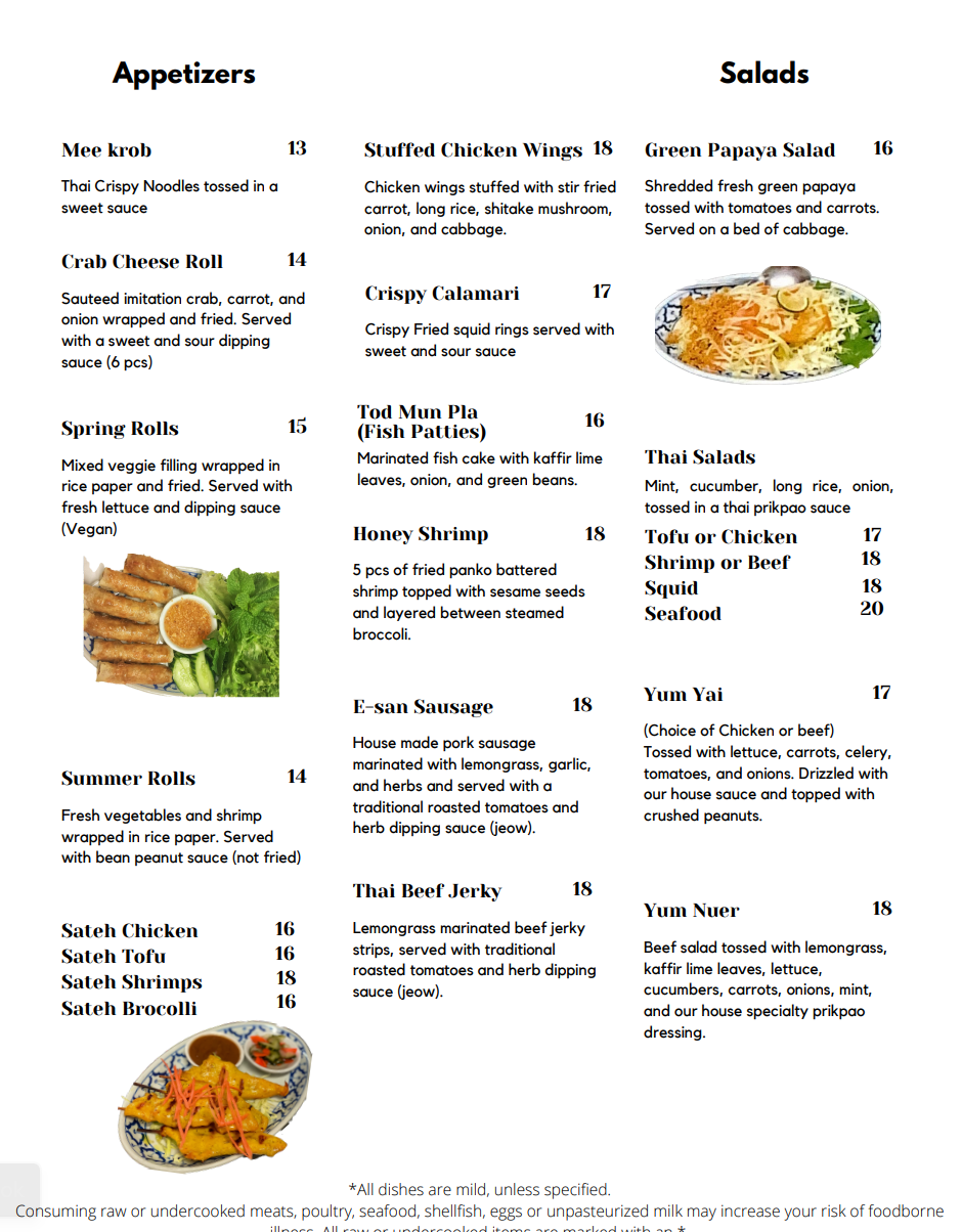 MENU – Saeng's Thai Cuisine